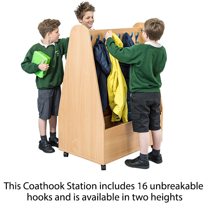 e4e - Double Sided, Mobile Cloakroom Trolley - 16 Unbreakable Coat hooks