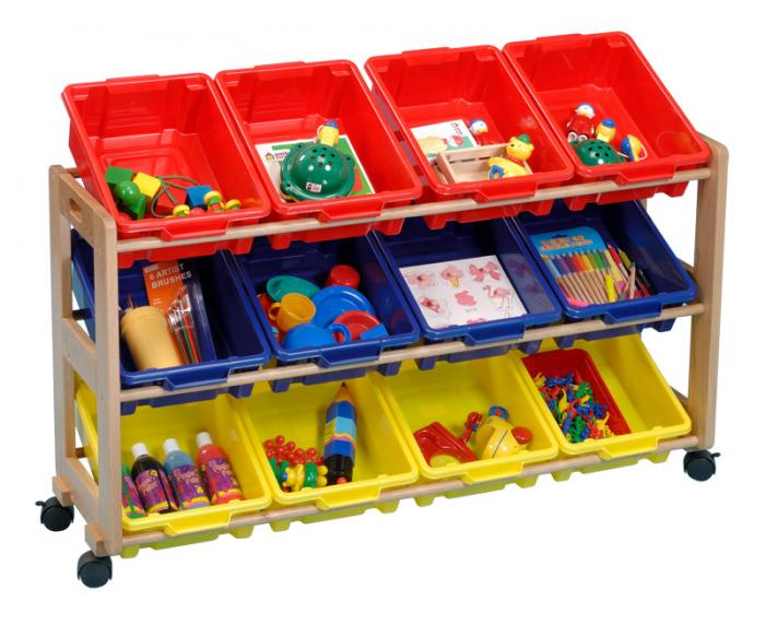 e4e - Mobile Solid Beech Single Classroom Tidy - 12 Trays